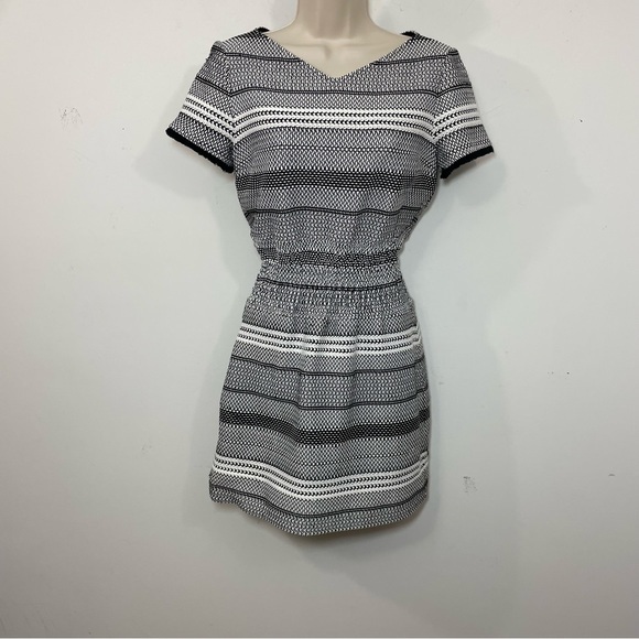 Maje | Dresses | Maje Striped Mini Dress Blouson Woven Textured Fringe ...